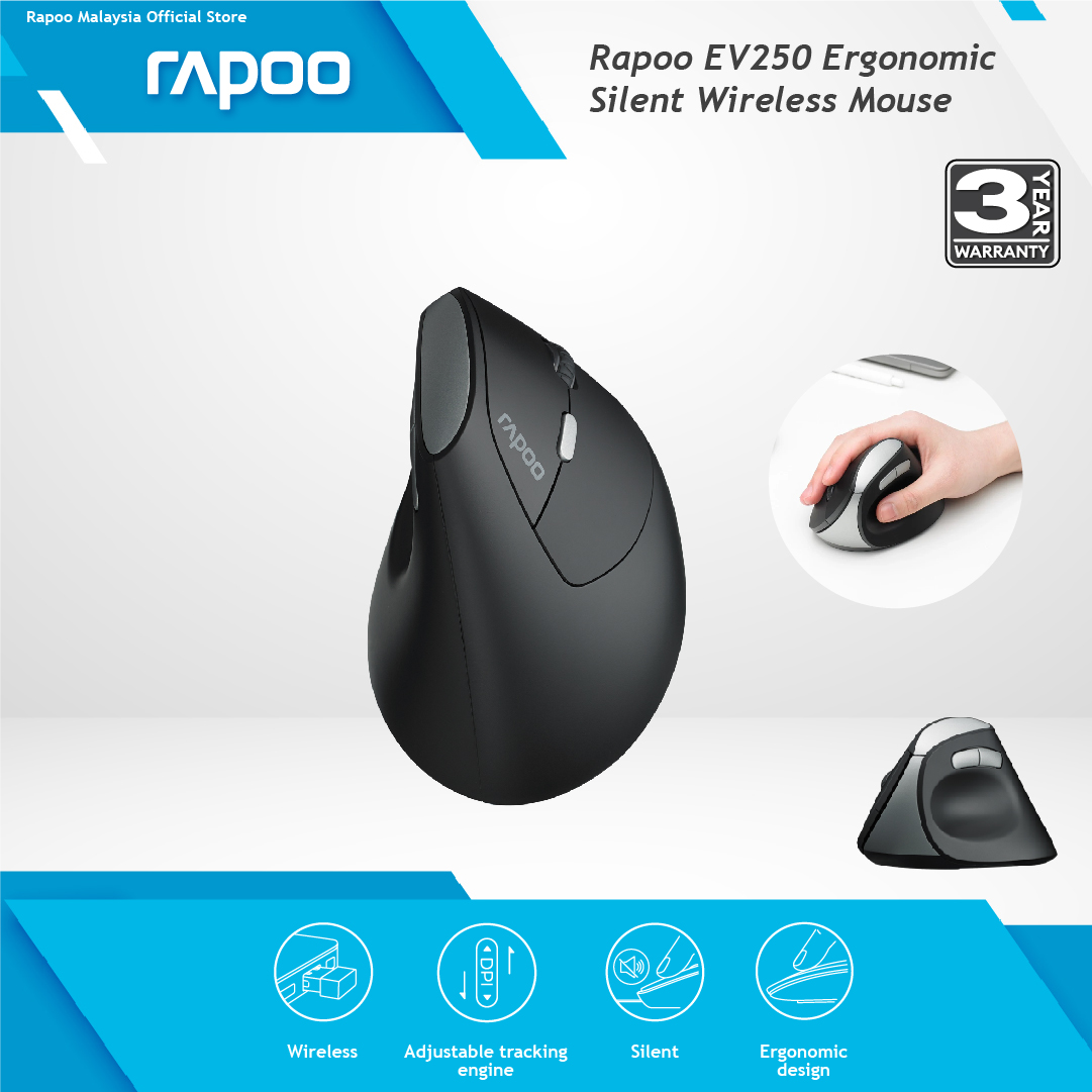 Rapoo EV250 Ergonomic Vertical Wireless Mouse 6 Buttons 1600 DPI ...