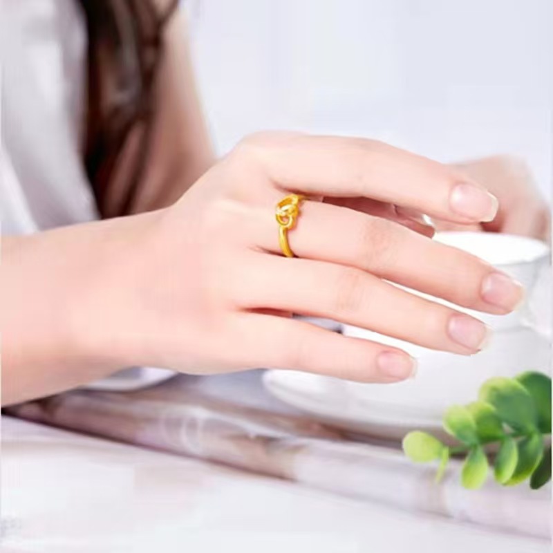 【I was hyped up】Gold-plated double love ring female brass plating ...