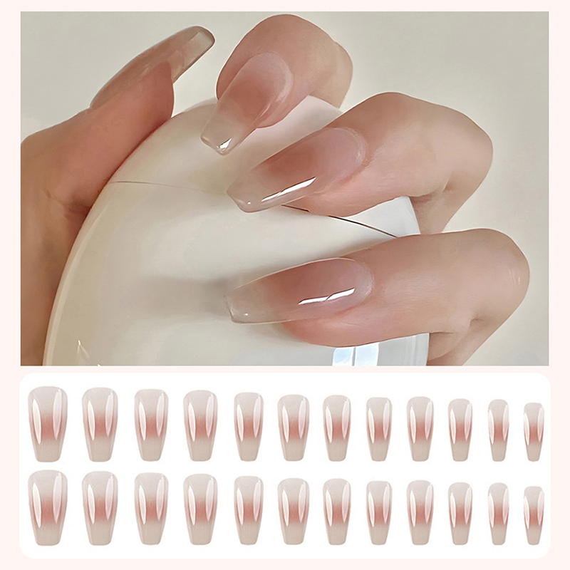 24pcs Pink Fake Nails Press On Nail Designs Art Long Tips False Stick ...