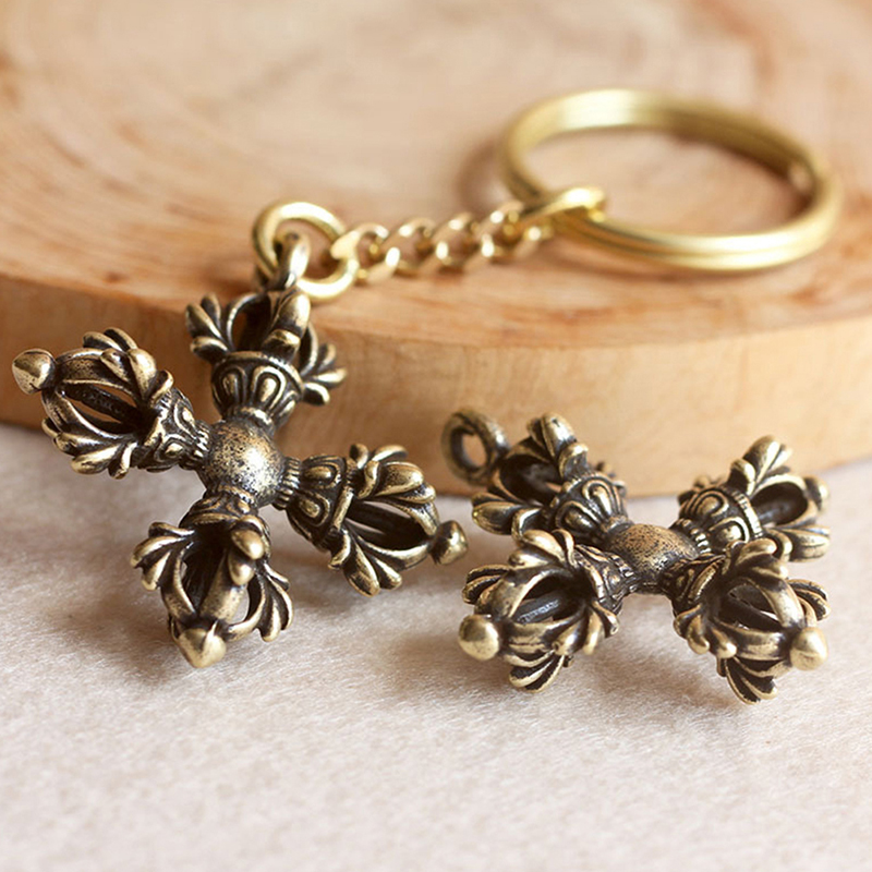 Vintage Brass Cross Vajra Diamond Pestle Key Chain Pendant Car Bag ...