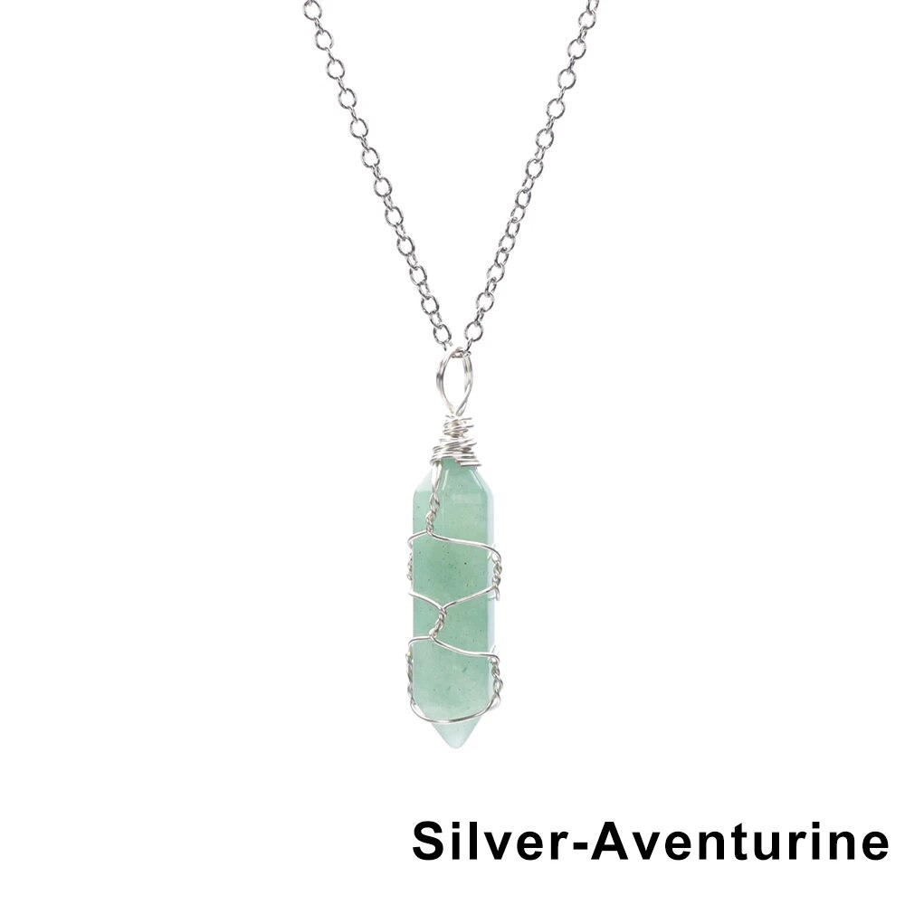 Natural Stone Pendant Necklaces Hexagonal Column Quartz Necklaces ...