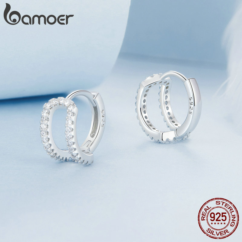 BAMOER White Gold Plated Huggie Earrings Small Hoop Earrings for Women 925 Sterling Silver ...