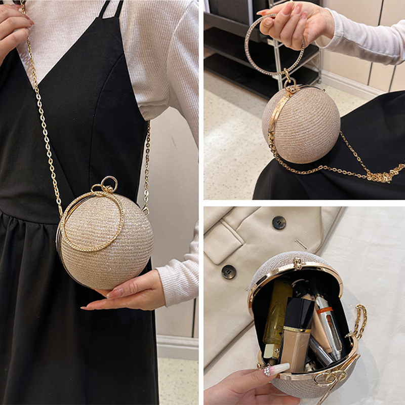 Circular Ring Portable Evening Bags Metal Sliver Round Ball Handbags ...