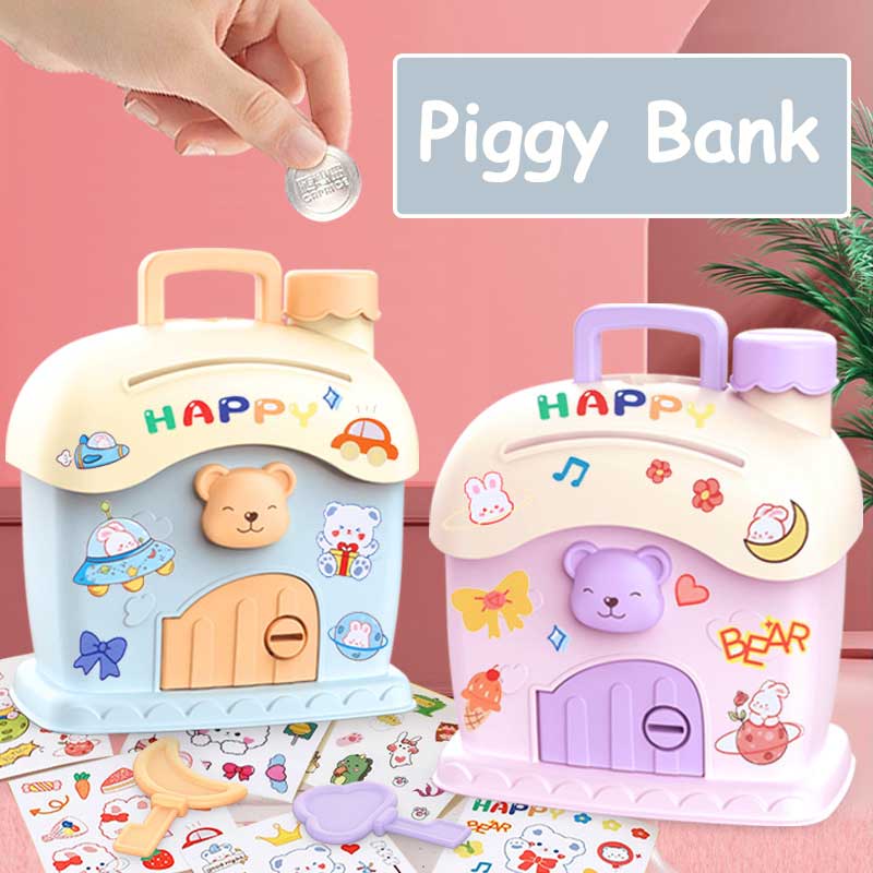 Kawaii Piggy Bank Lock Large Organizer Storage Box Cute Girls Gift Save ...