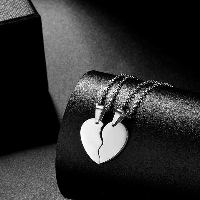 4 Pcs Set Silver Heart Broken 2 Locket With 2 Chain - Heartbroken Non ...