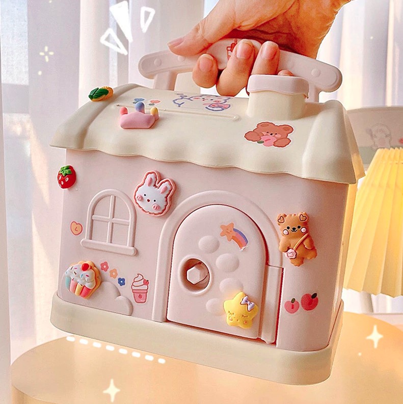 Kawaii Piggy Bank Lock Large Organizer Storage Box Cute Girls Gift Save ...