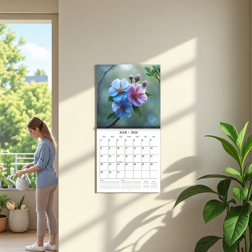 Aesthetic 12 Month Flowers Themed Wall Calendar Wall Hanging Decorative ...