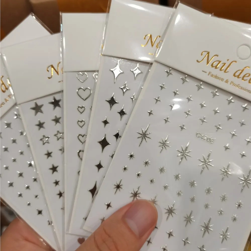 BeliefMelief Profesional Metallic Silver Mirror Effect Nail Stickers 3D ...