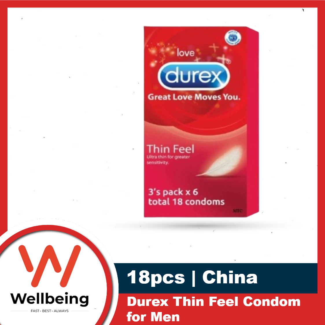Durex -Thin Feel Condom - Full Box - 3x6=18pcs | Daraz.com.bd