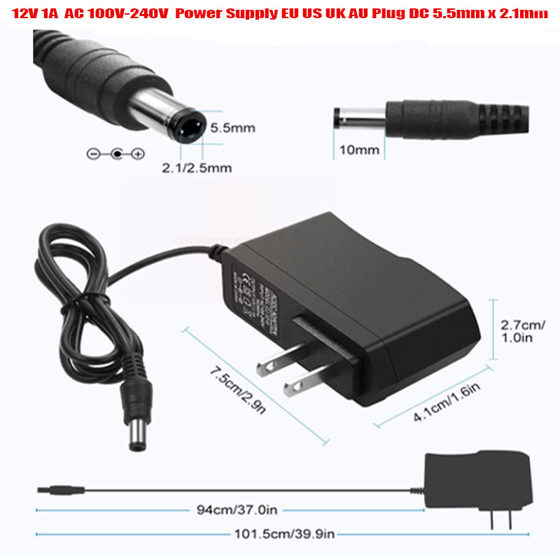 Dc 12v 1a Adapter 100~240v Ac To Dc 12v 1a Suitable For Led Bar Cctv ...