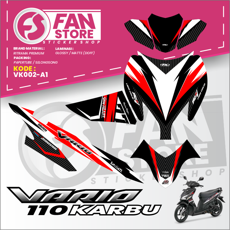 Sticker Decal Honda Vario 110 Karbu Full Body Merah Hitam - Sticker ...