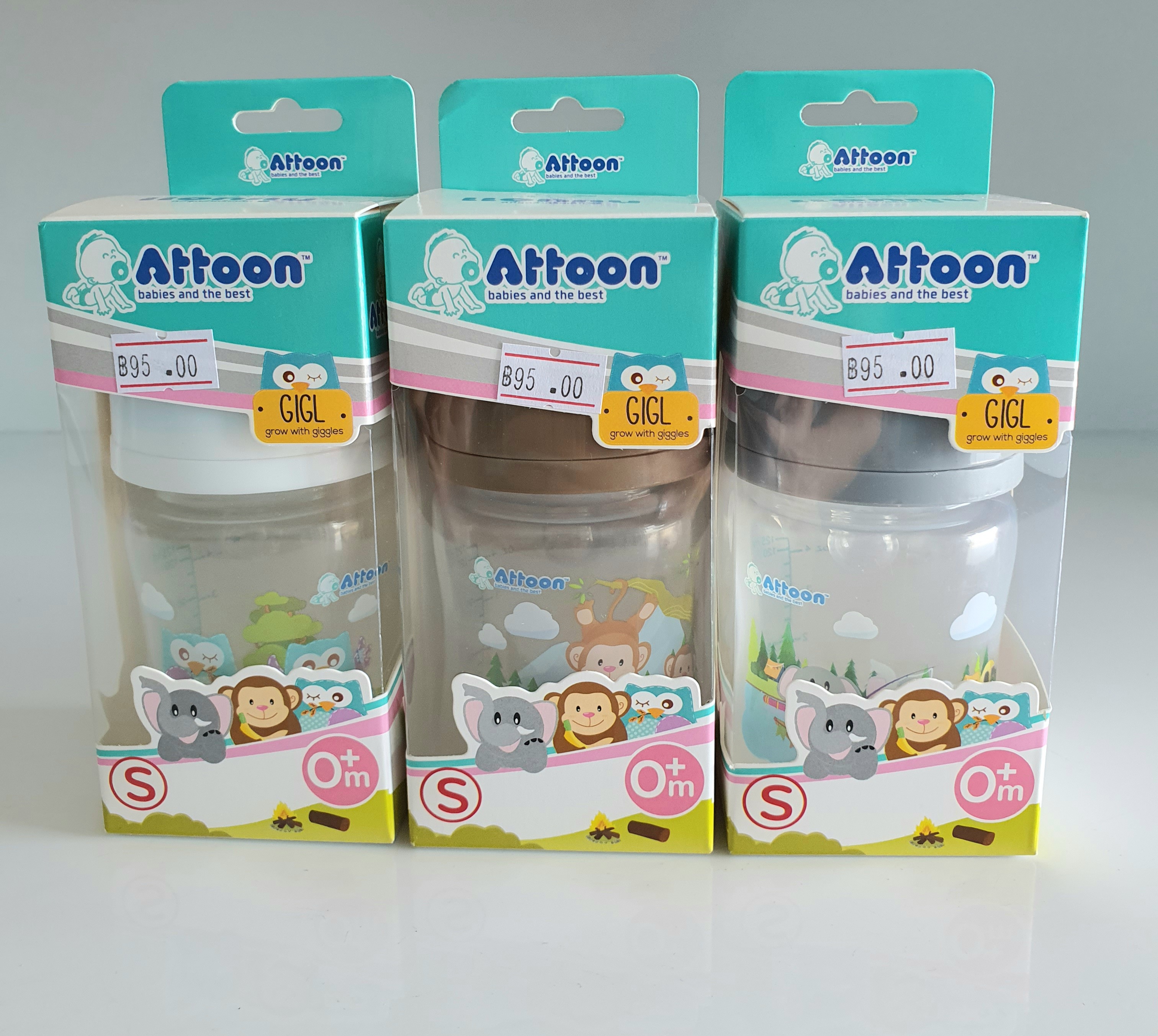 ขวดนมคอกว้าง แอทตูน Attoon รุ่นซาฟารี ลายการ์ตูน 3 แบบ ขนาด 4 ออนซ์และ 8 ออนซ์ เด็กแรกเกิด ทารก ...