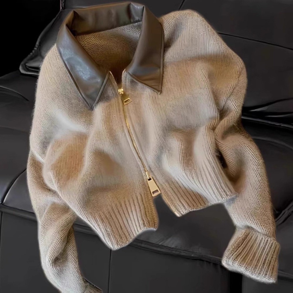 Soft Collar Zipper Front Sweater Cardigan Sewing Pattern Flip Collar ...