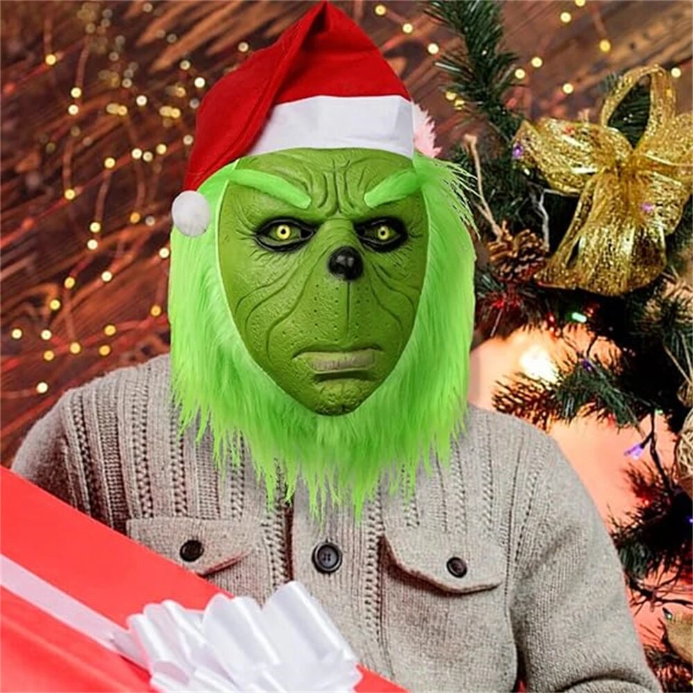 Christmas Green Thief Monster Mask Latex Full Head Mask With Red Santa ...