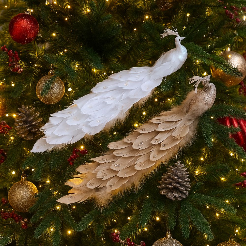 Faux Peacock Colorful Artificial Christmas Peafowl Glitter Feather ...