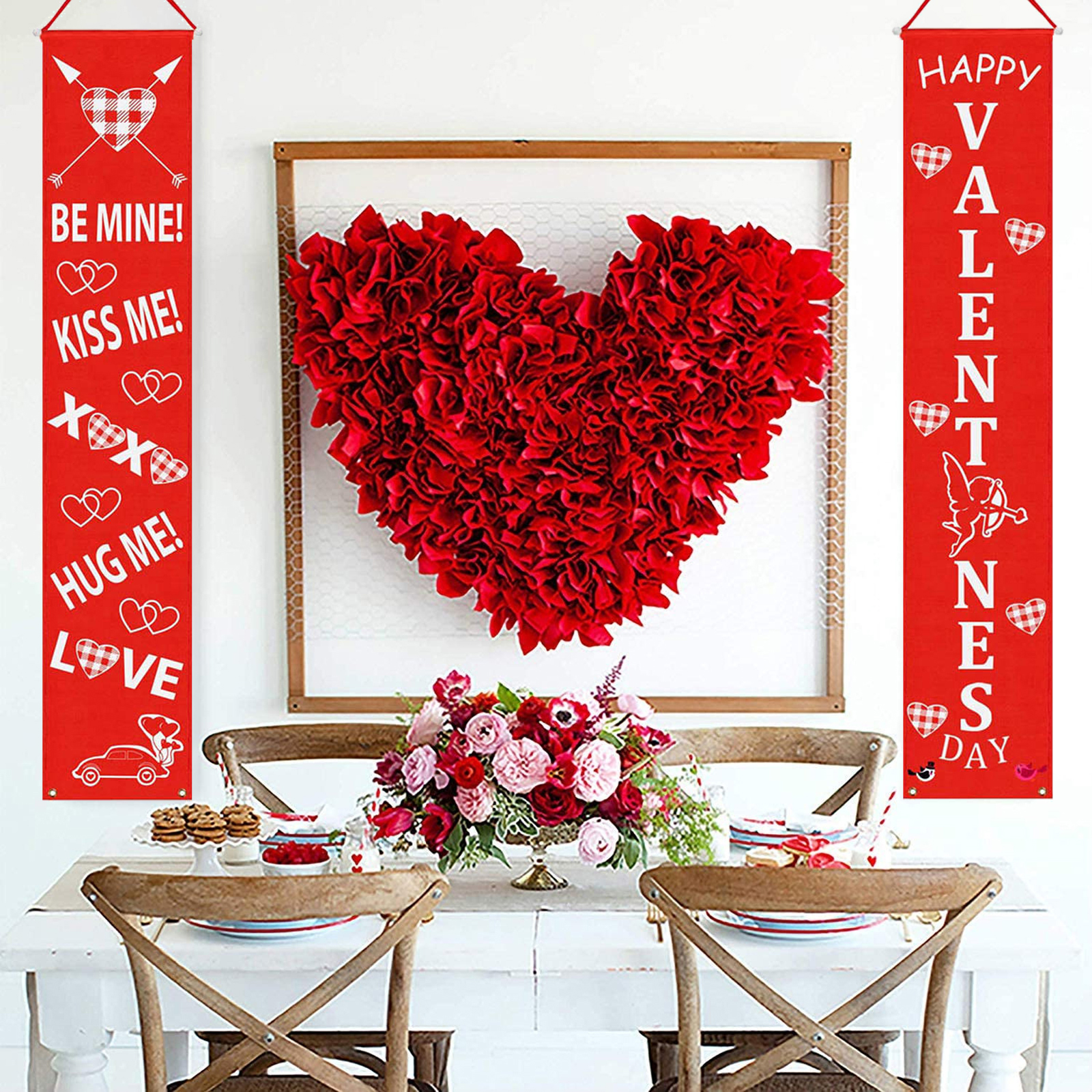 LSHUO Valentine's Day Heart Banner Front Door Porch Sign Hanging Love ...