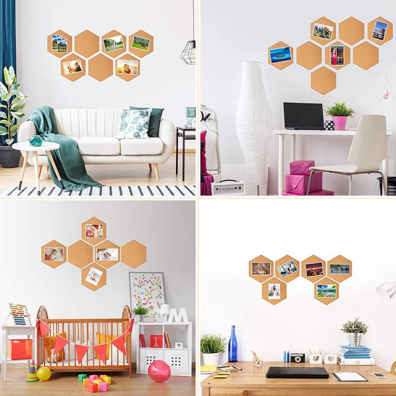 【Versatile】 Hexagon Cork Stickers DIY Decorative Postcard Wall Cork ...