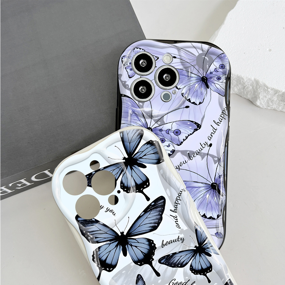 Jizetin for Samsung A24 4G Back Cover Butterfly Shadow Cream Wavy Edge ...