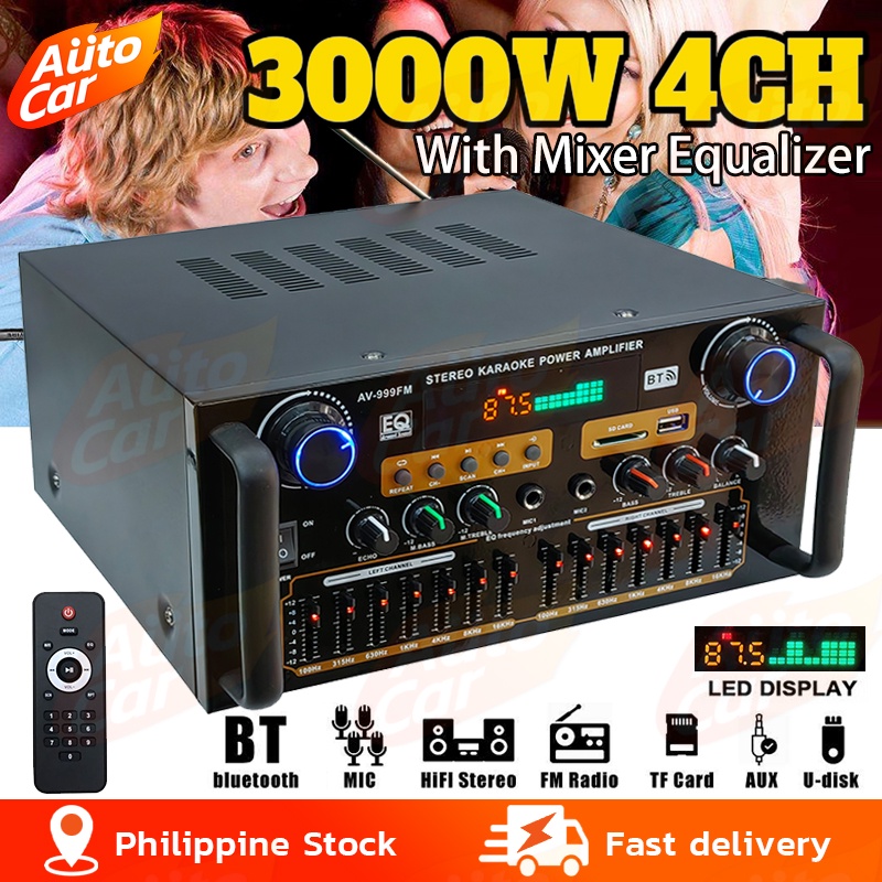 【2024 NEW】220V 3000Watts 4 Channel Amplifier with Mixer Equalizer Usb ...