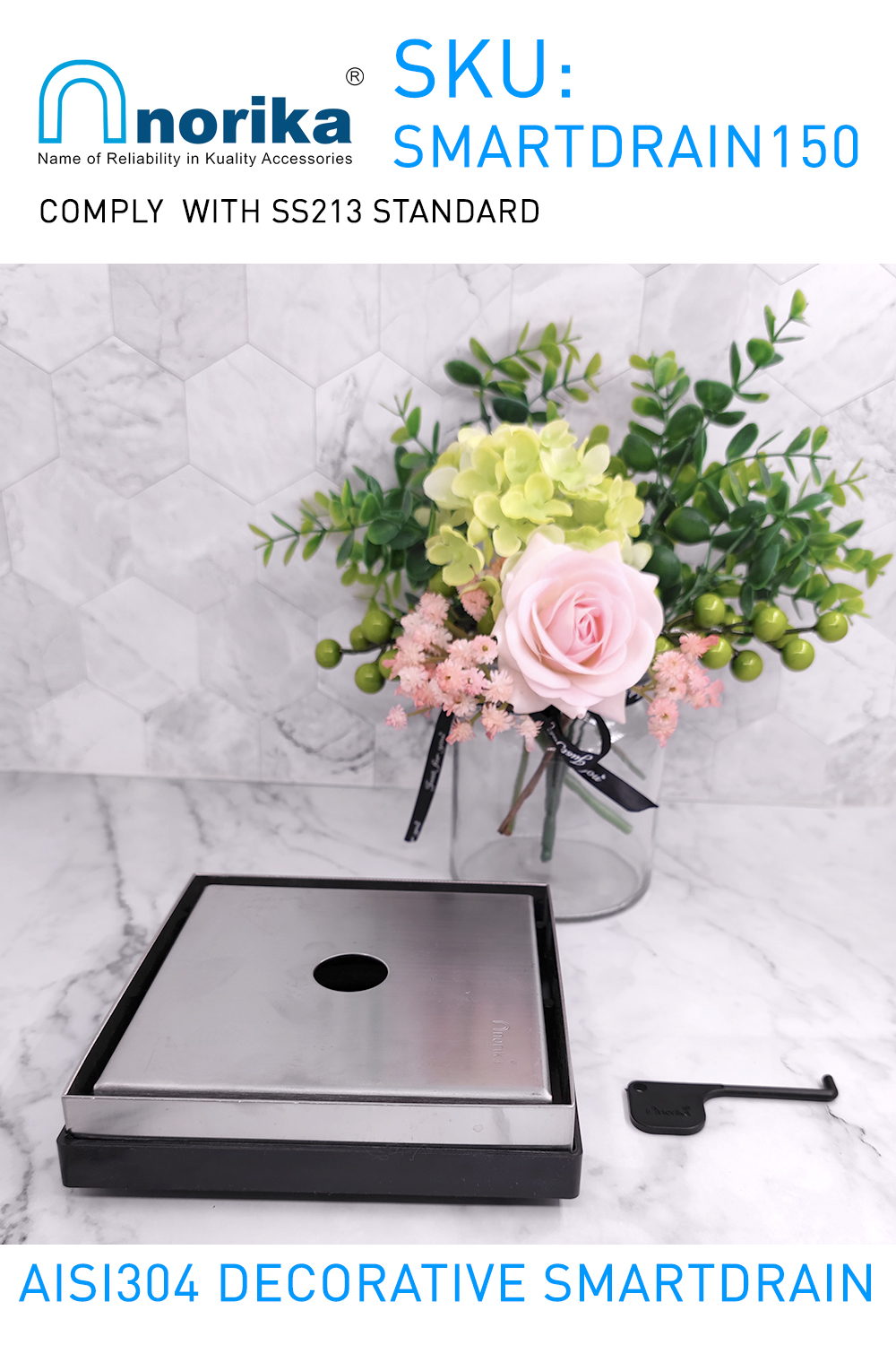 "NORIKA®" 150MMX150MMX39.20MMXID:Ø87MM S/STEEL AISI304 DECORATIVE ...