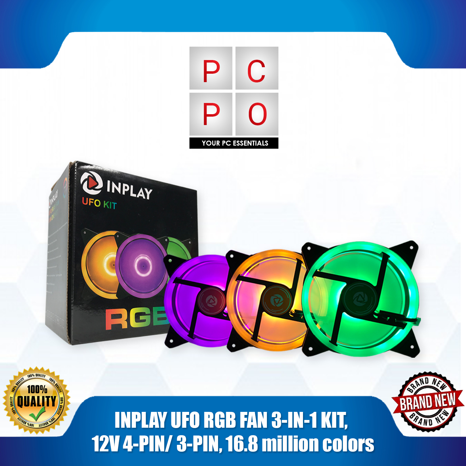 INPLAY UFO RGB FAN 3-IN-1 KIT, 12V 4-PIN/ 3-PIN, 16.8 million colors ...