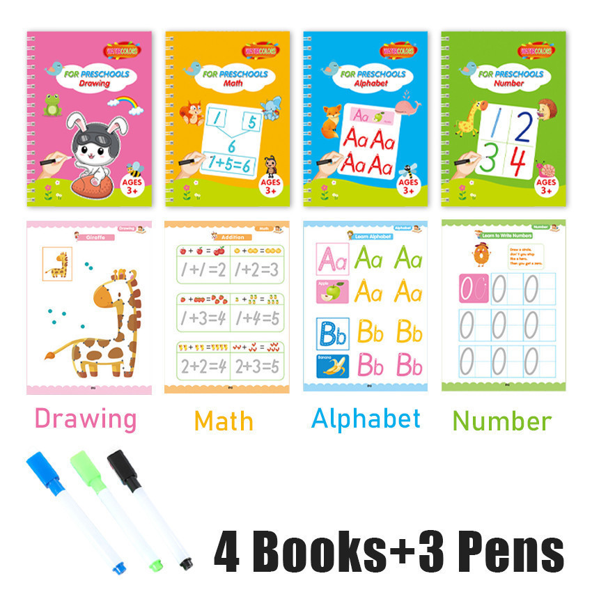 Reusable Wipe Buku Menulis & Mengenal Angka Huruf Alfabet Huruf ...