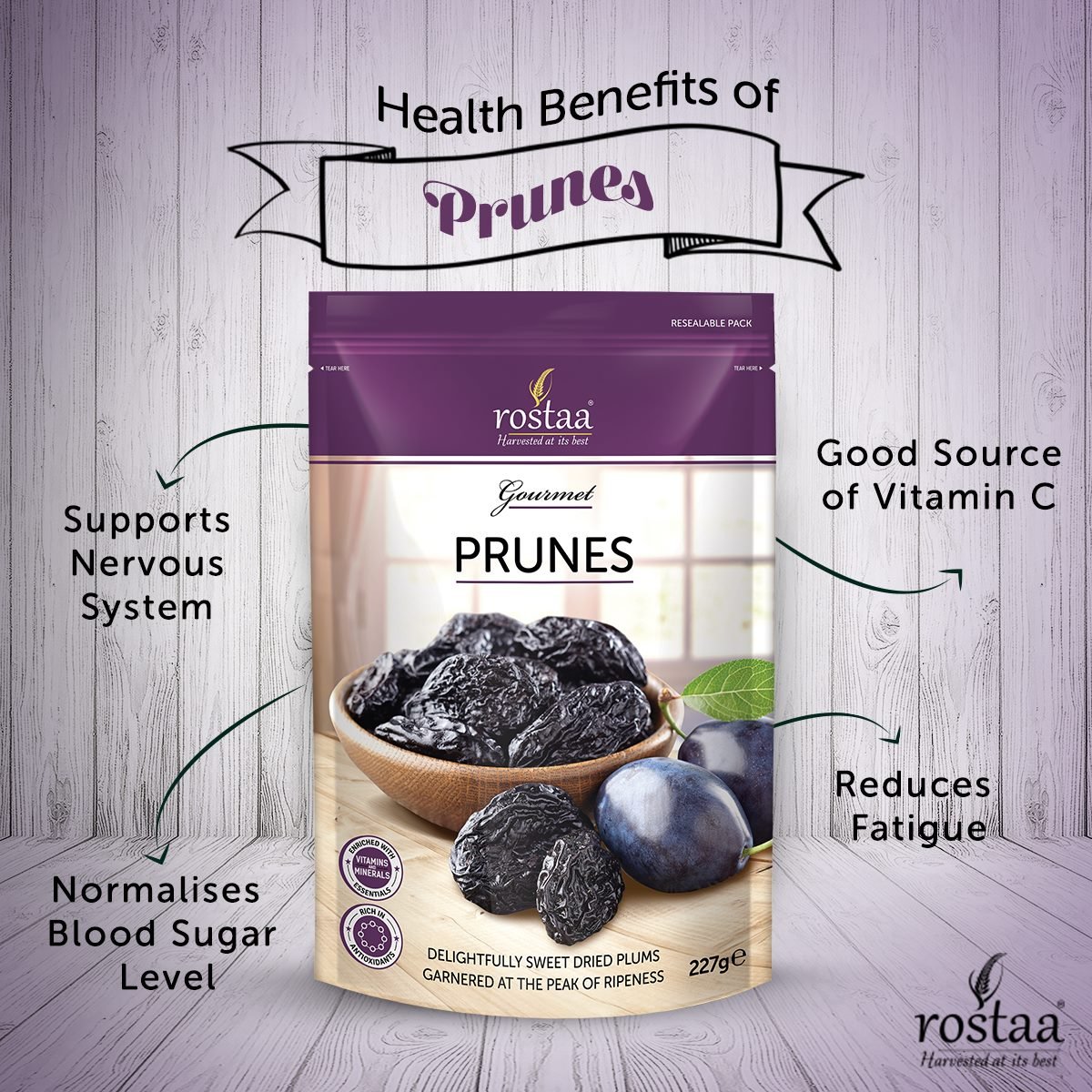 Rostaa Dried Pitted Prunes (Gluten Free, Non-GMO & Vegan) (227g (Pack ...