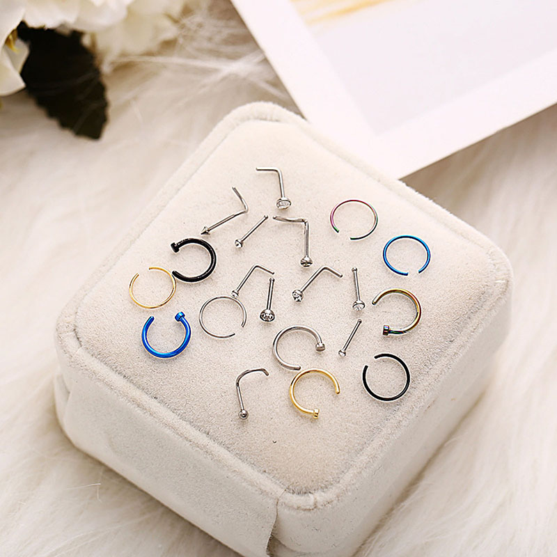 Mix 22pcs Stud Nose Ring Hoop Septum Helix Nostril Piercing Labret Lip ...