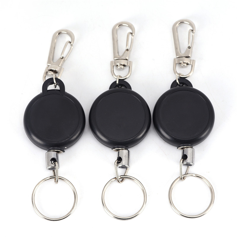 Retractable Key Chain Reel Steel Cord Recoil Belt Ring Badge Pass ID ...