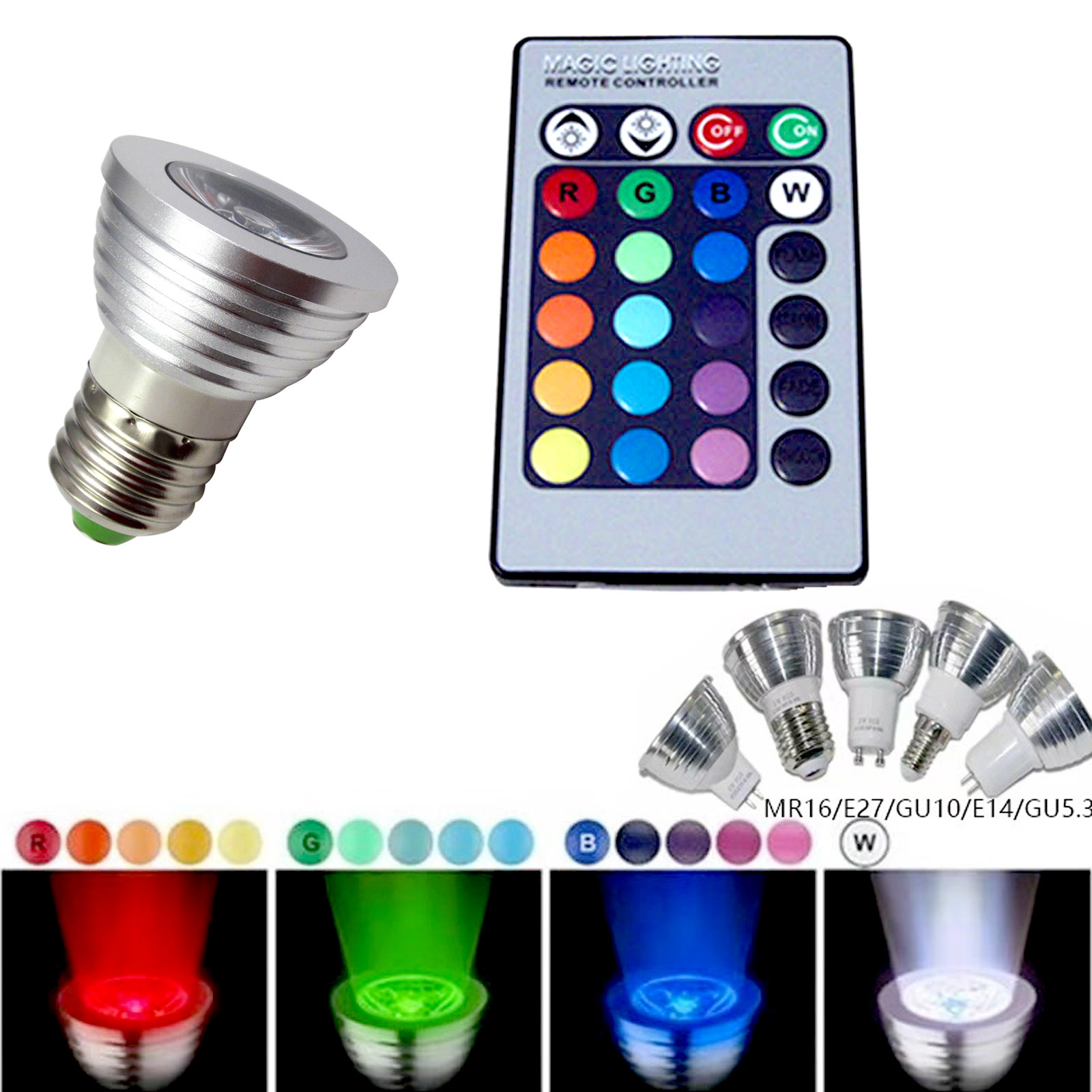 RGB LED Spotlight หลอดไฟ GU10 MR16 GU5.3 E27สีเปลี่ยน + รีโมทคอนโทรลโคมไฟ | Lazada.co.th