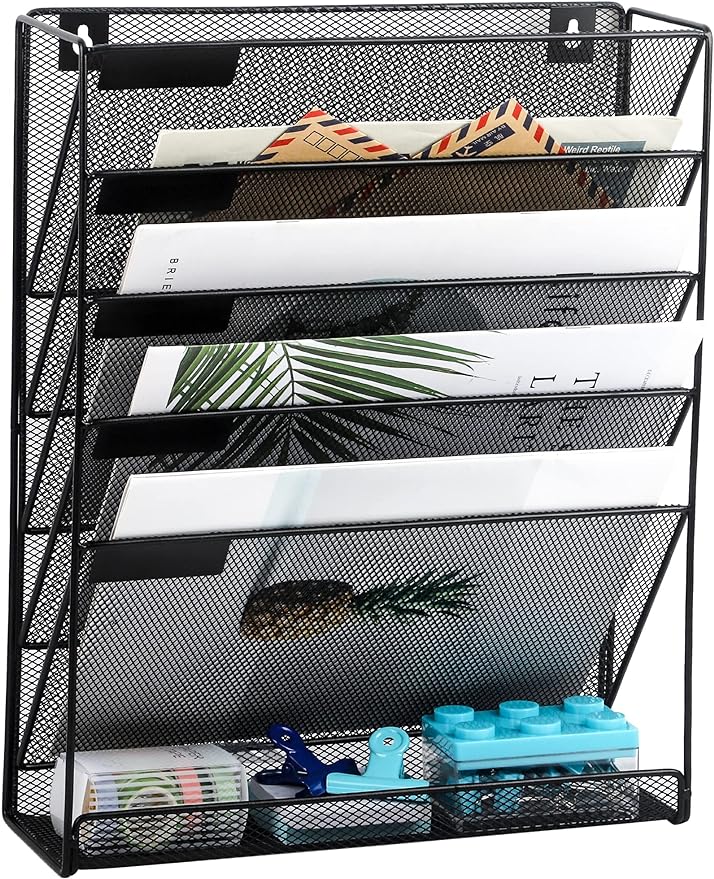 Desk File Organizer Mesh 5-Tier, Hanging Wall Mount Document ...