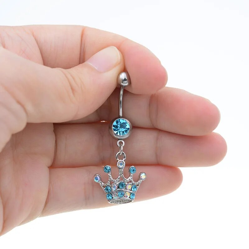 Bikini Accessories Austria CZ Crown 316L Surgical Steel Belly Button ...
