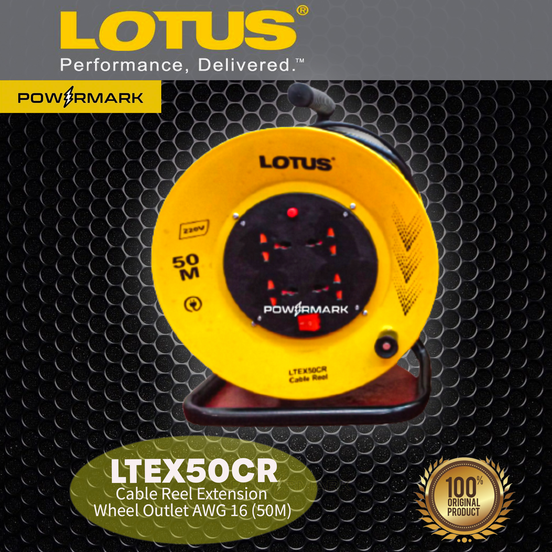 LOTUS LTEX50CR Cable Reel Extension Wheel Outlet AWG 16 (50M ...