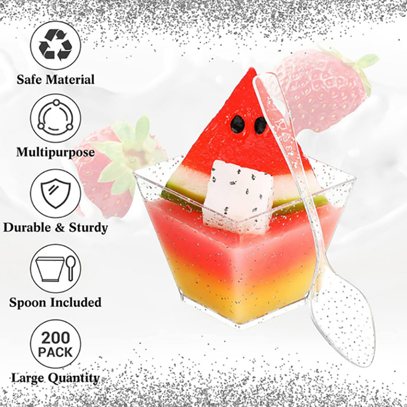 10Pcs Plastic Dessert Cups Square Trapezoid Disposable Food Cake ...