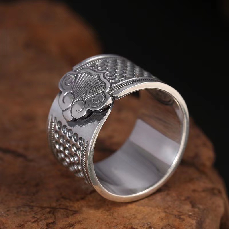 Vintage Lucky Cloud Ring Men's Trendy Anti-Thai Silver Open Ring Men's Single Ring Auspicious ...