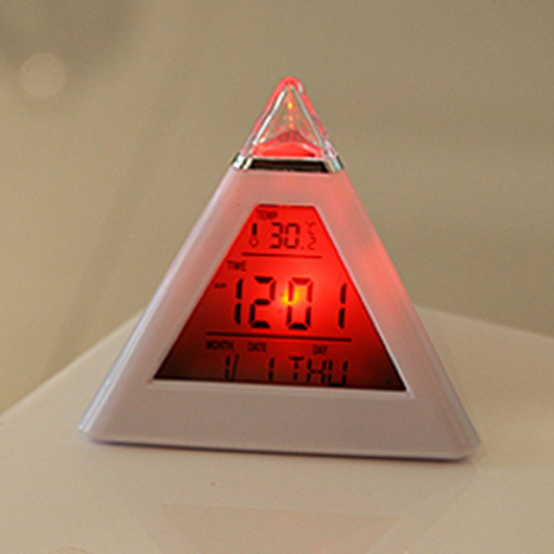【Popular】LED Digital Clock Pyramid Shape Change Color Temperature Date ...
