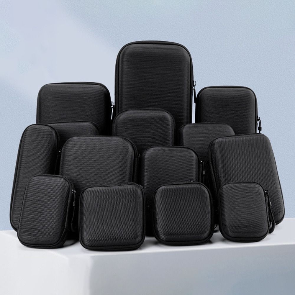 Durable Hard Shell EVA Storage Box Black Mini Zipper Earphone Case ...