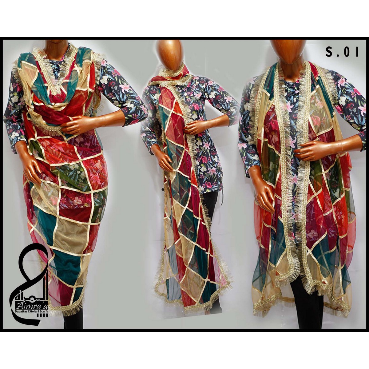 Multi-Color Malai Gota Design Dupatta - Featuring Gota Flower Patterns ...