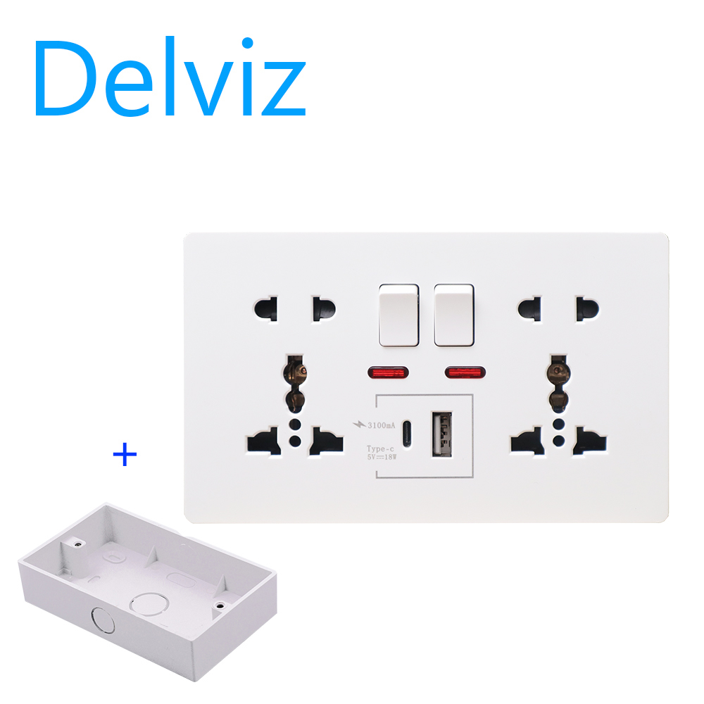 Delviz Type-C interface socket, EU/UK/US 5-hole wall-mounted USB socket ...
