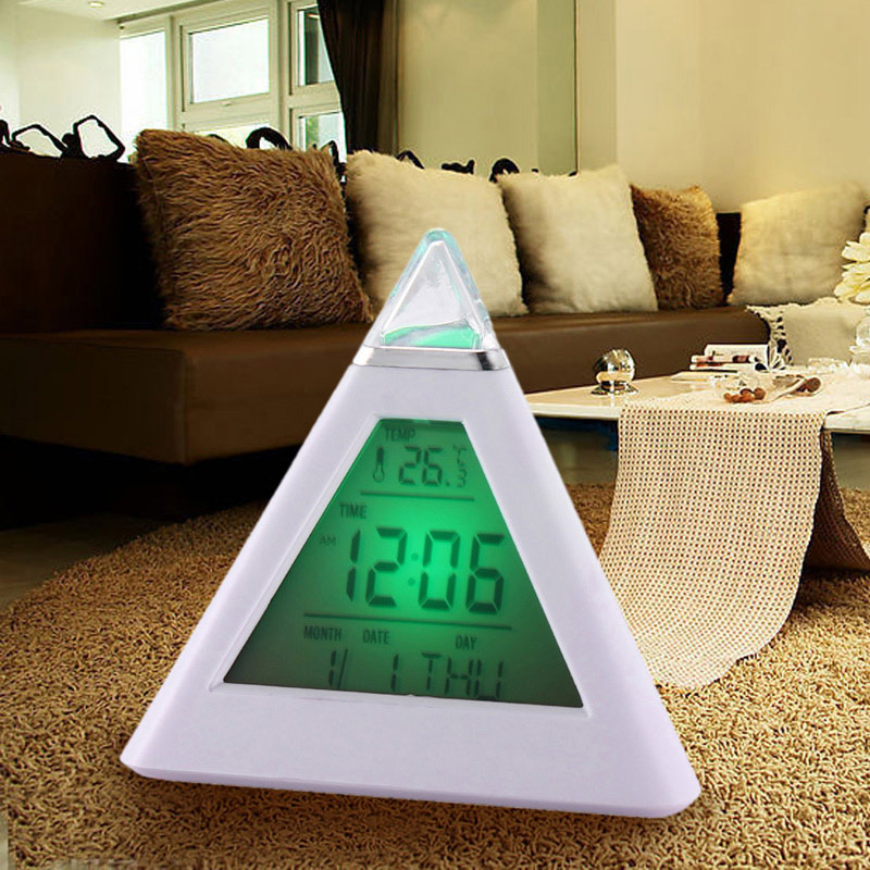 【New Arrivals】LED Digital Clock Pyramid Shape Change Color Temperature ...