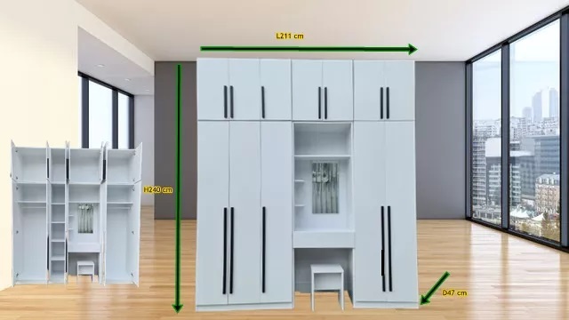 FREE INSTALLATION [ABICO] FULL SET WARDROBE WITH DRESSING TABLE WHITE ...