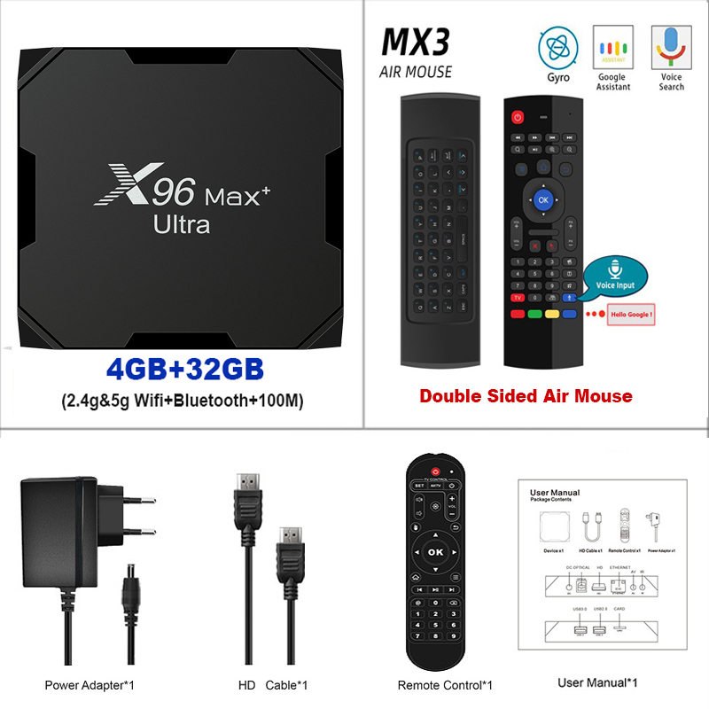 X96 Max Plus Ultra Android 11.0 TV Box Amlogic S905X4 Quad Core Cortex A55 8K 4K HD 2.4G&5G Wifi ...