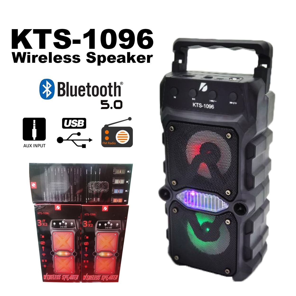 KTS-1096 Wireless Portable Bluetooth Speaker With LED Light Support Mic ...