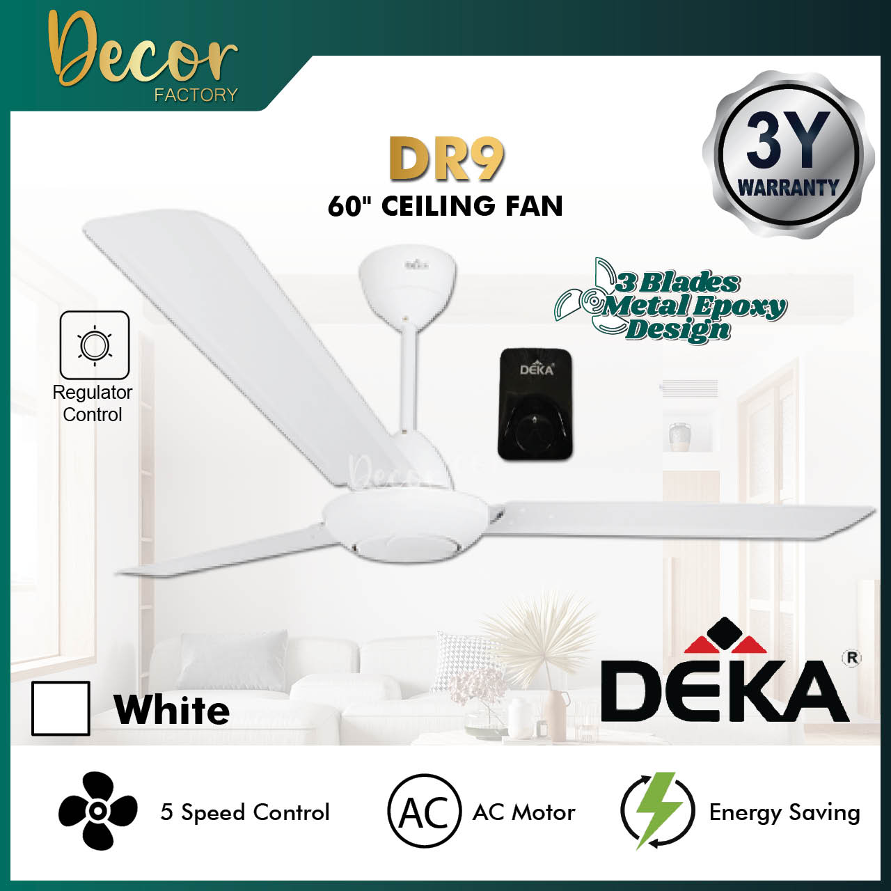 DEKA Ceiling Fan DEKA DK10 56" 5 Blades 5 Speed AC Motor Regulator ...