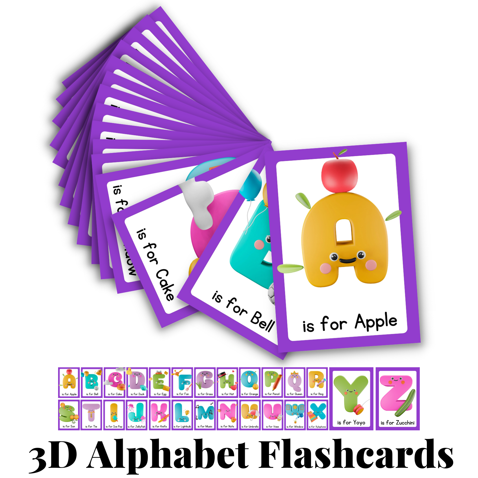 3D Alphabet Flashcards for kids, Educational Laminated Flashcards ...