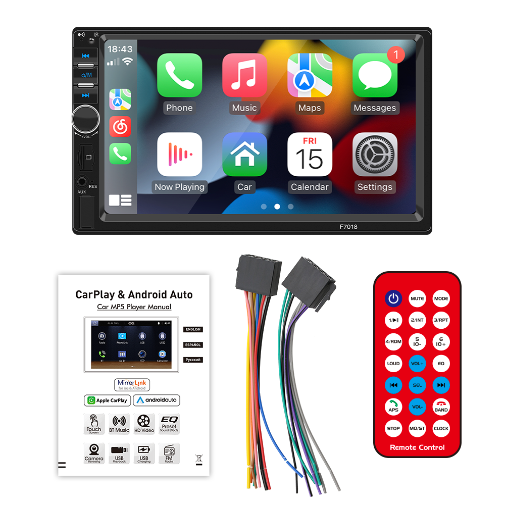 Acodo 7 นิ้วรถเครื่องเล่น MP5 HD แอปเปิ้ลคาร์เพลย์ Android Auto TF Card ...