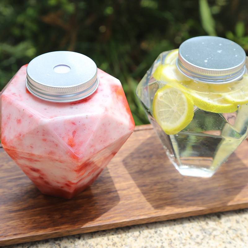 500ml Transparent Diamond Shaped Bottle Cold Drink Bubble Tea Cup PET ...