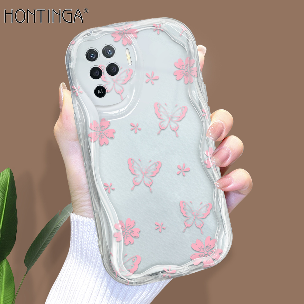 Hontinga for OPPO F19 Pro A94 Back Cover Pink Butterfly Flowers Phone ...