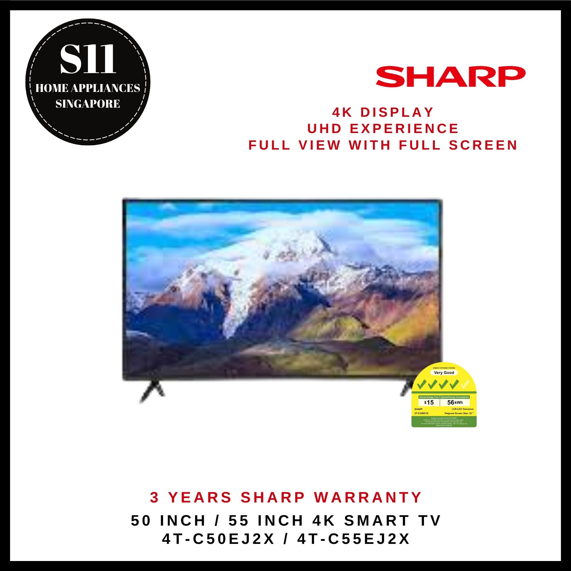 SHARP4K SMART TV: 50 Inch (4T-C50EJ2X) / 55 Inch (4T-C55EJ2X) -3 YEARS ...