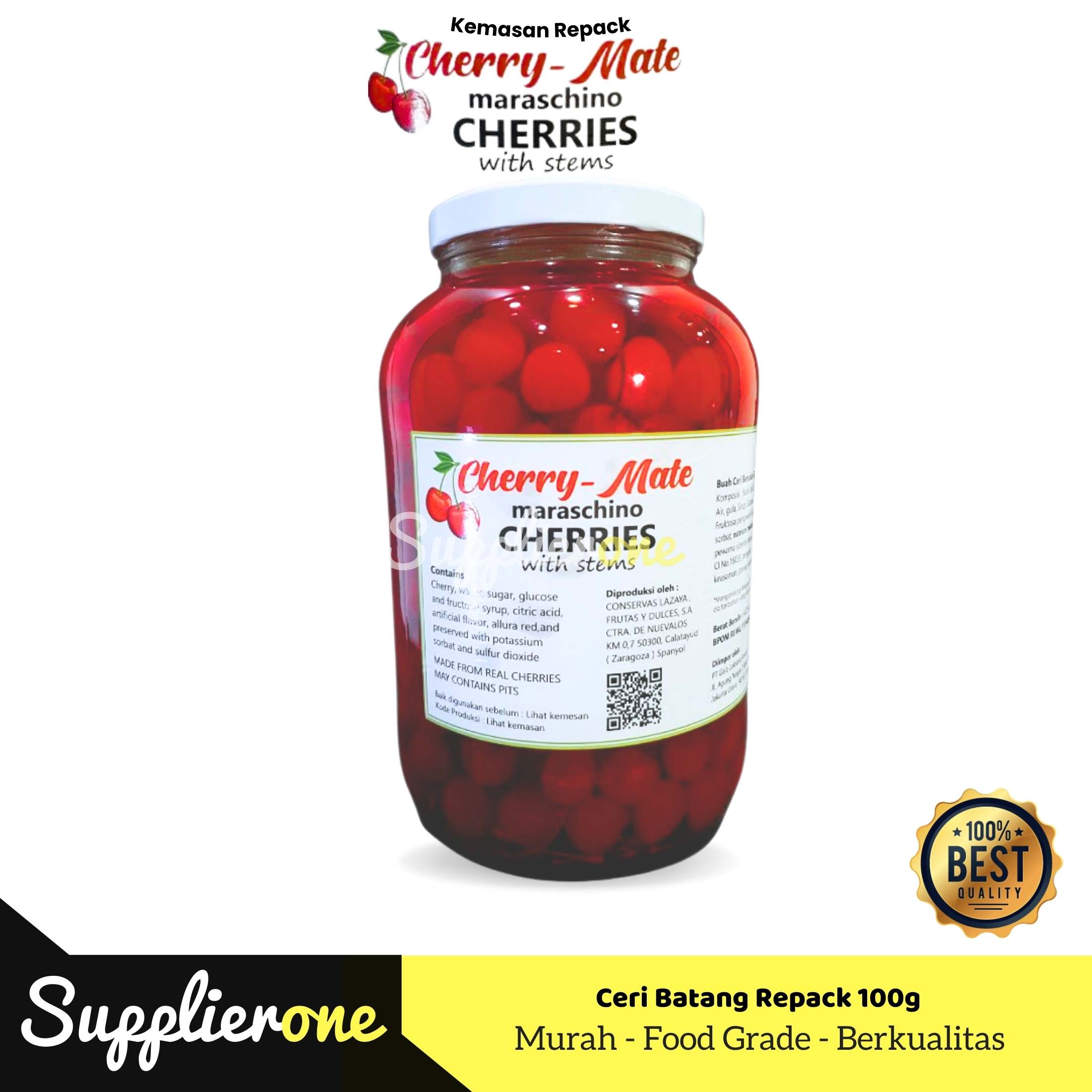 Cherry Mate Repack 100g / Cherry Maraschino / Cherry Tangkai Merah / Buah Cherry Dengan Tangkai ...